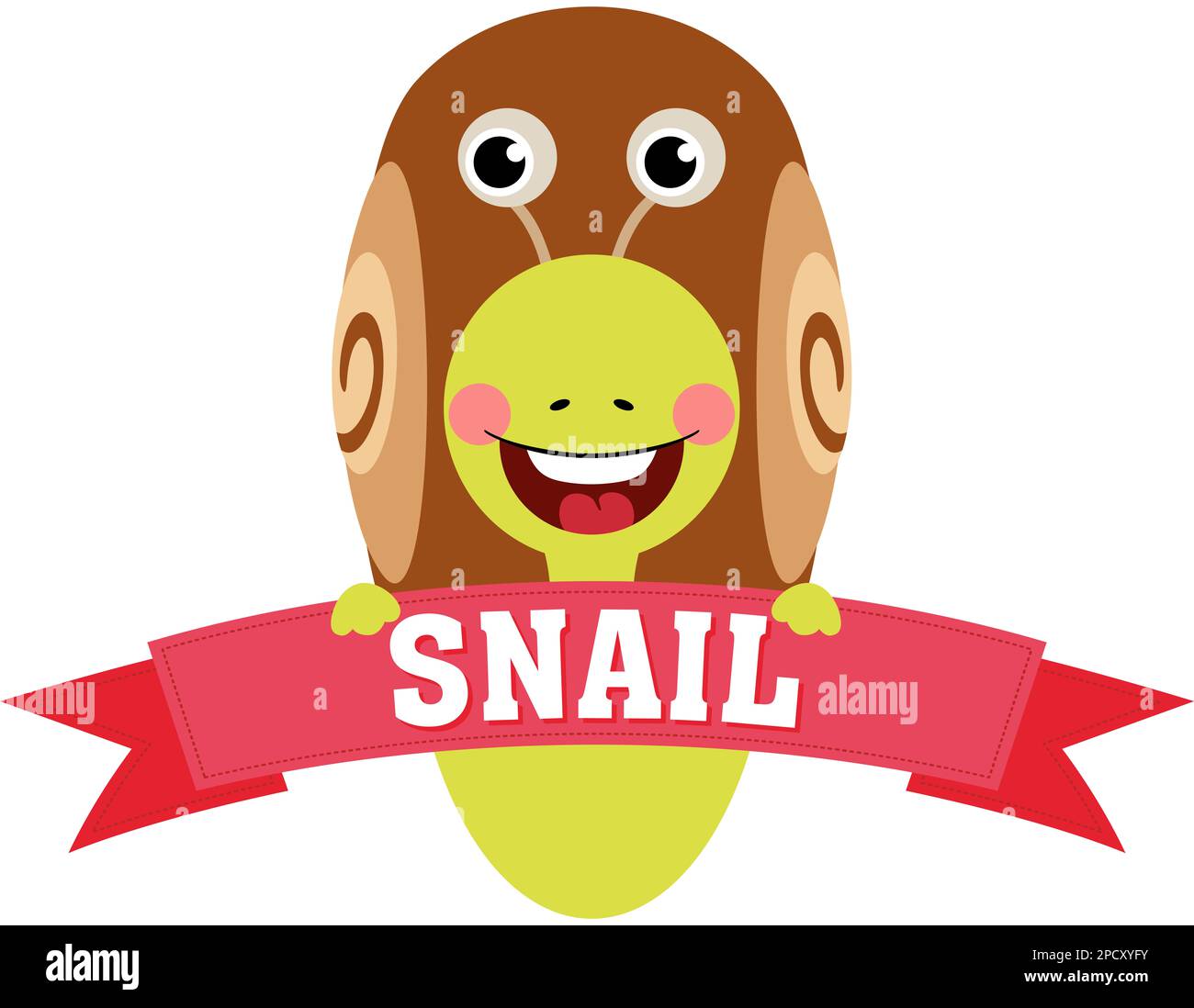 Cute snail holding a ribbon banner with the word snail Stock Photo - Alamy