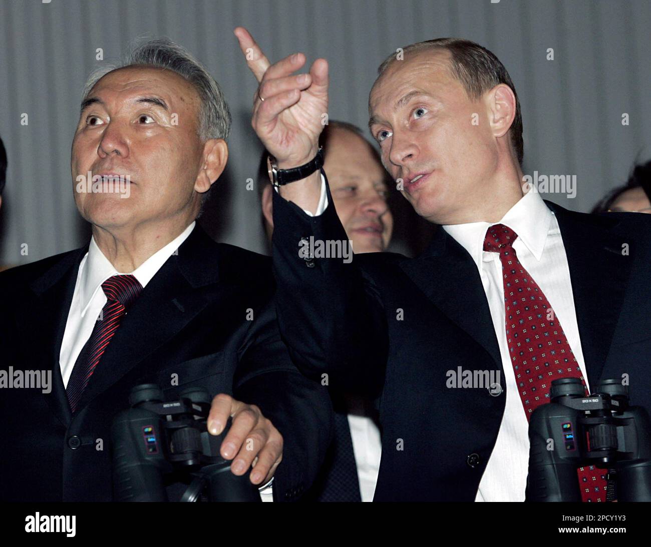 Russian President Vladimir Putin, right, and Kazakh President Nursultan ...