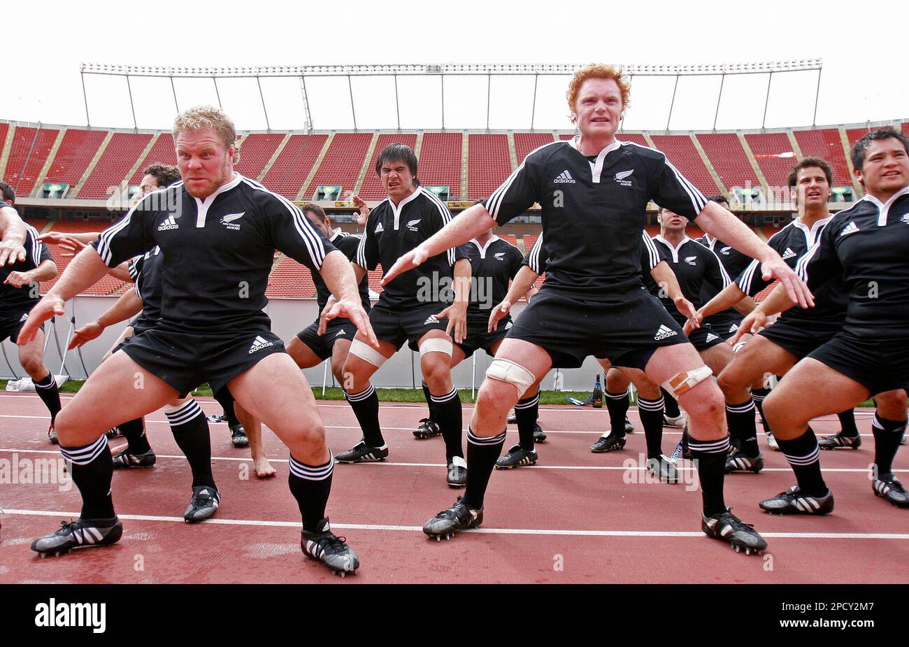 New Zealand Maori players perform the haka after defeating Scotland A ...