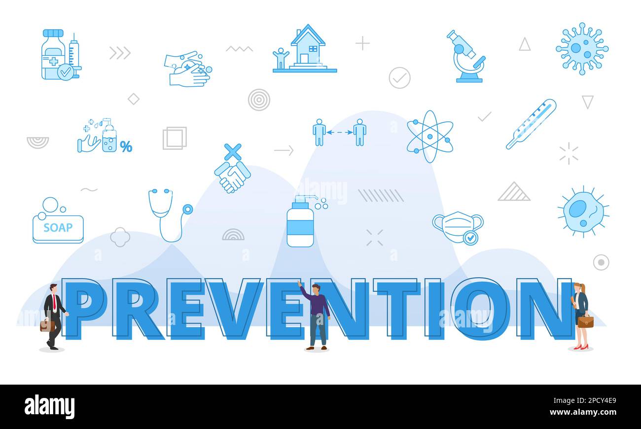 prevention virus spread concept with big words and people surrounded by ...