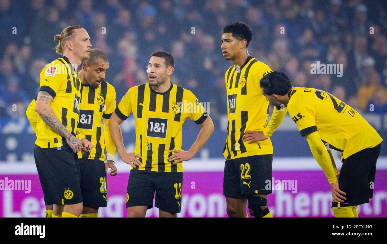 Gelsenkirchen, Germany. 11th Mar, 2023. Marius Wolf (BVB), Donyell ...