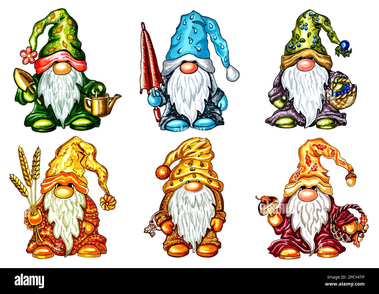 Set of cute gnomes for the seasons. JPEG illustration for stickers ...
