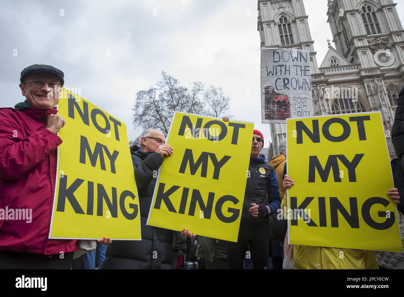 London, UK. 13th March, 2023. Anti-monarchists from Republic protest ...