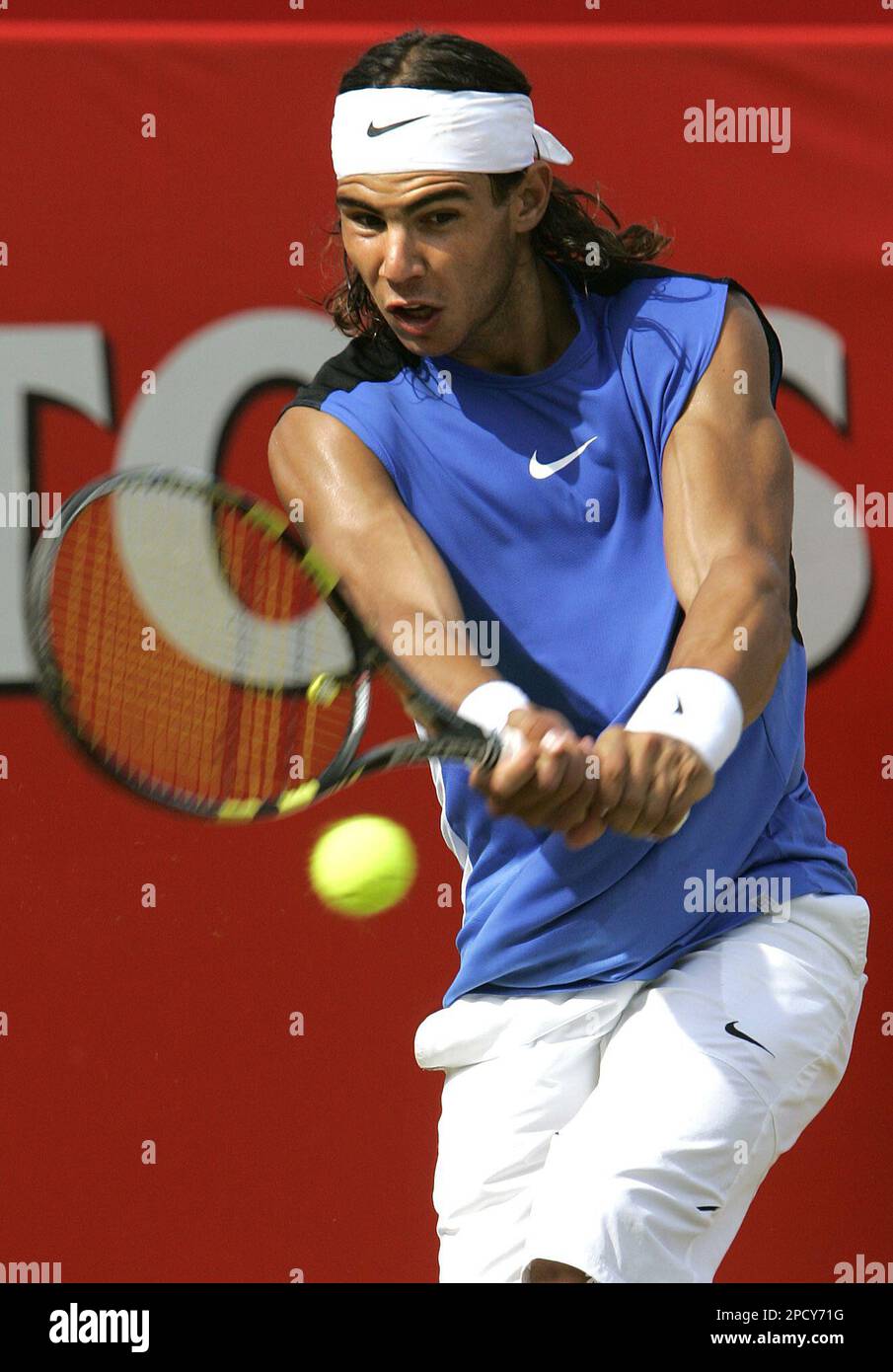 Spain's Rafael Nadal in action against Australia's Lleyton Hewitt in a ...