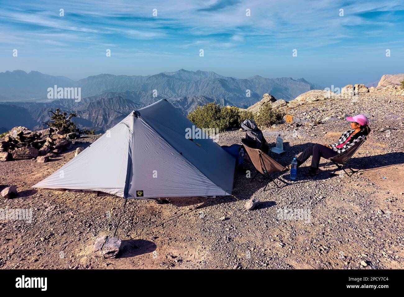 Camping above Wadi Ban Auf, Western Hajar Mountains, Ash Sharaf, Oman ...