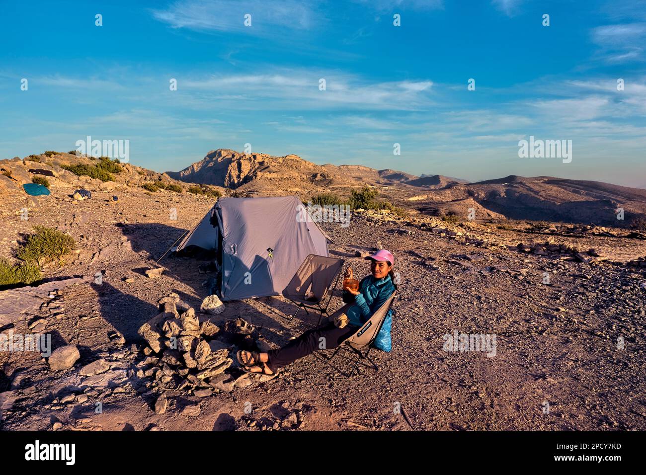 Camping above Wadi Ban Auf, Western Hajar Mountains, Ash Sharaf, Oman ...