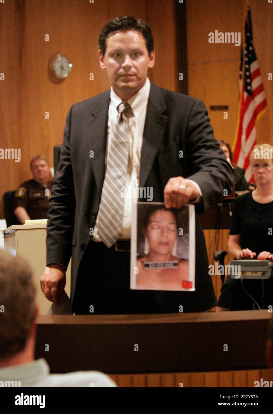 ** EDS: NOTE GRAPHIC CONTENT ** Prosecutor Mark Bilkovic shows the jury ...