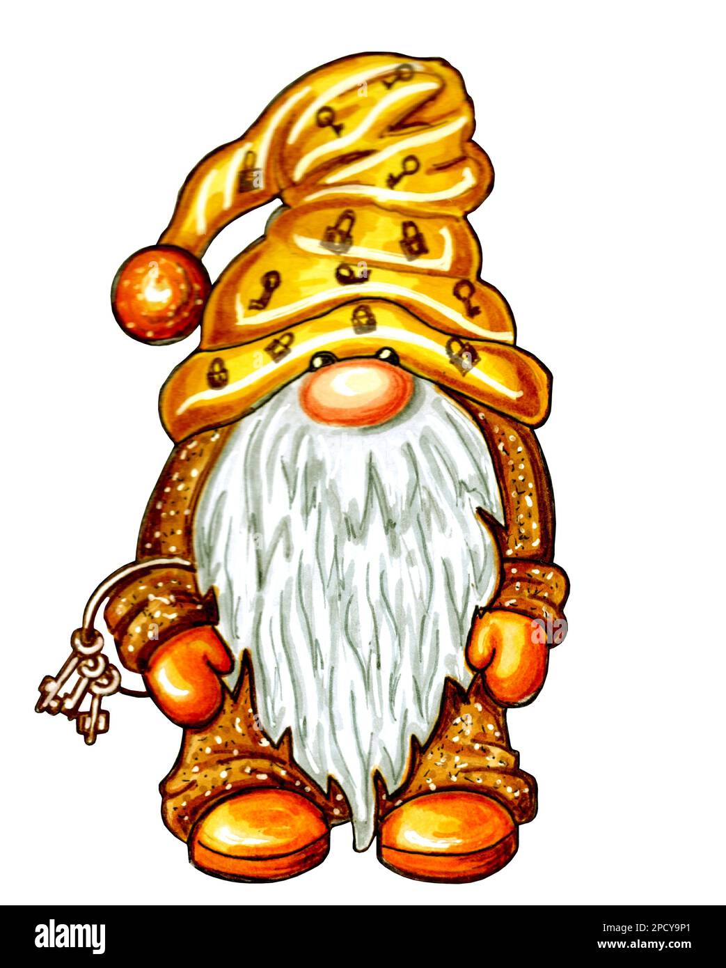 Gnome Key Holder In A Yellow Hood With Keys And Locks Holding A Bunch Of Keys Jpeg