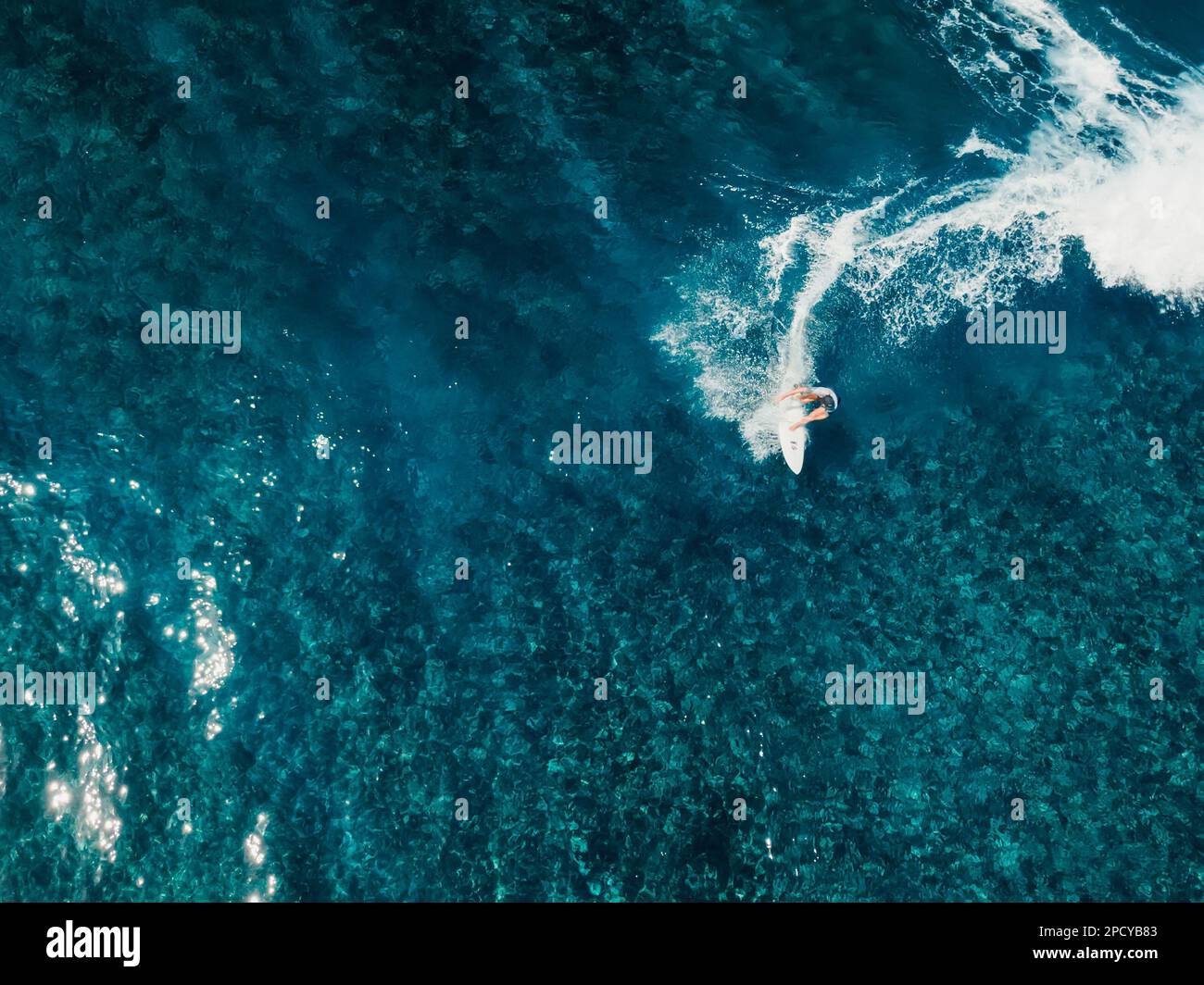 Aerial view with surfing on wave. Perfect waves with surfers in clear ...