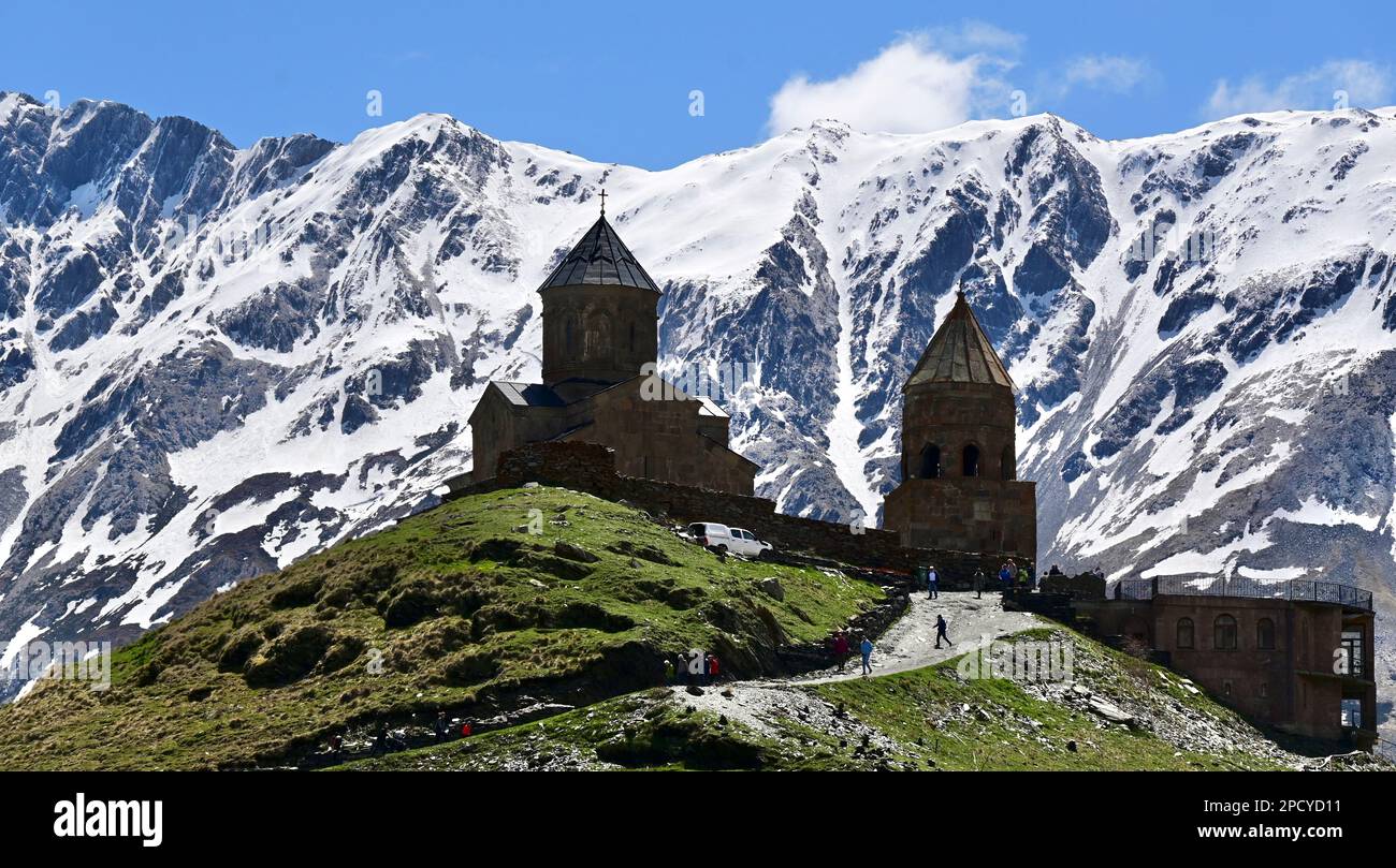 Gergeti Trinity Church, Military Highway, Georgia Stock Photo - Alamy