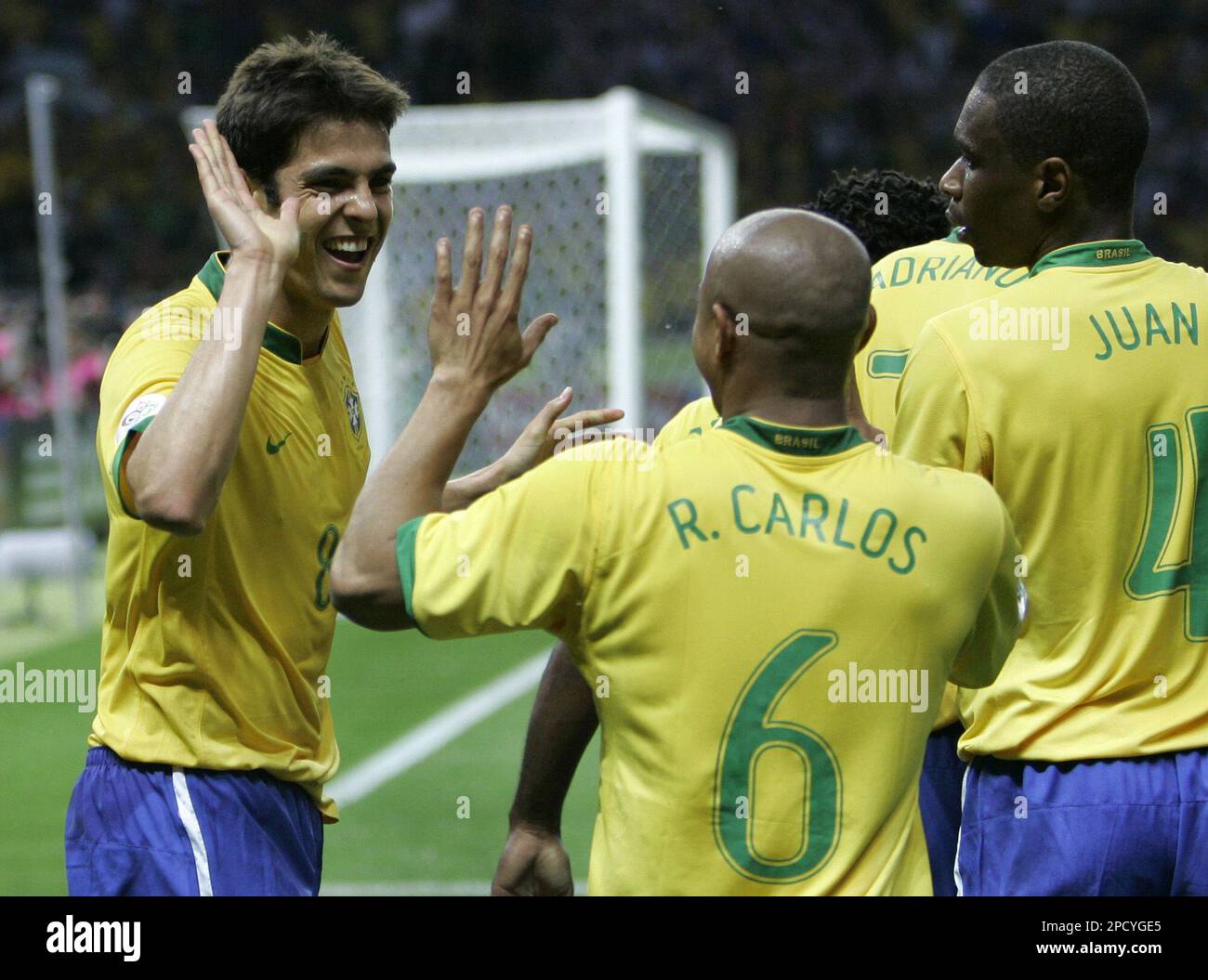 Kaka, Roberto Carlos, Juan, from left to right, are celebrating after ...
