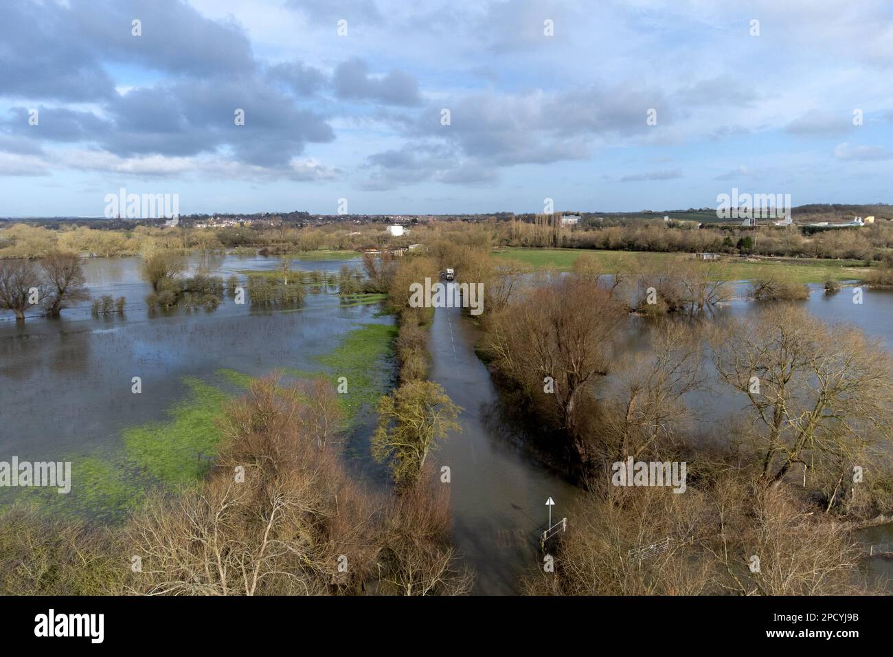Flooded roads and fields around Sileby, Leicestershire. Picture date ...