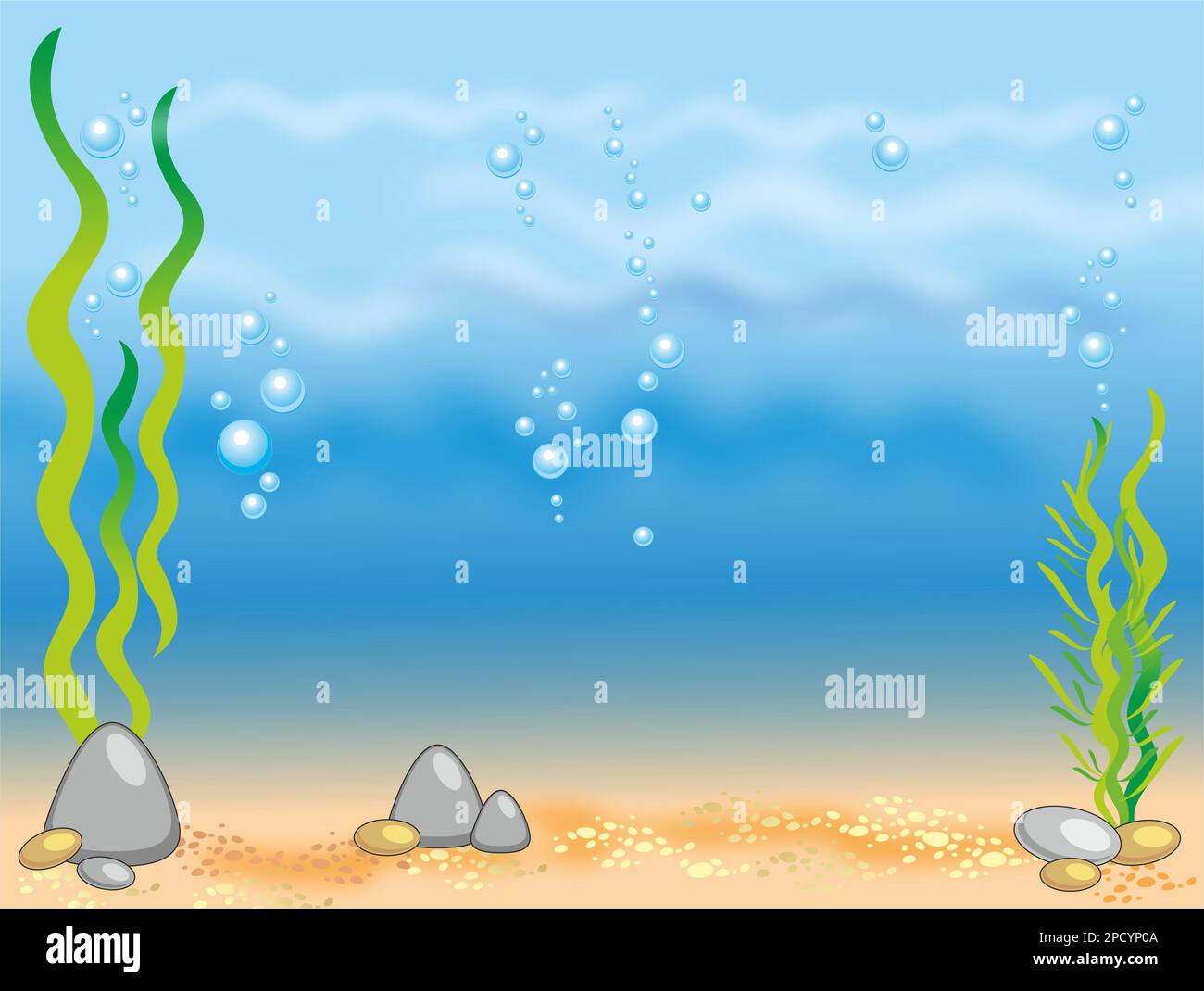 cartoon illustration of the underwater world, sandy bottom, rocks ...