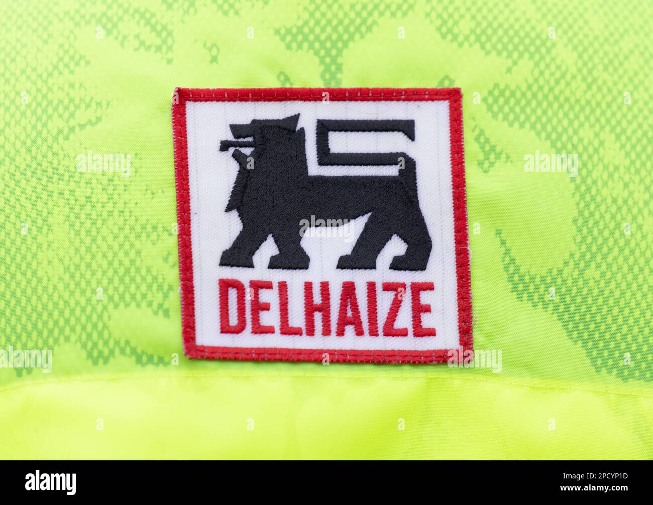The Delhaize logo pictured during a meeting of the trade unions and ...