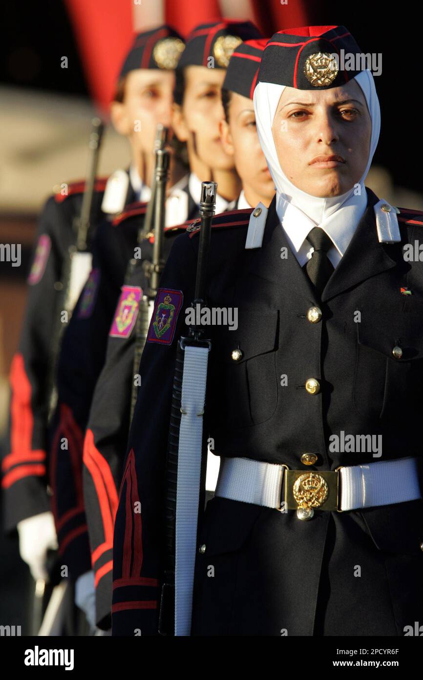 Jordanian police women take part in a military parade marking the 85th ...
