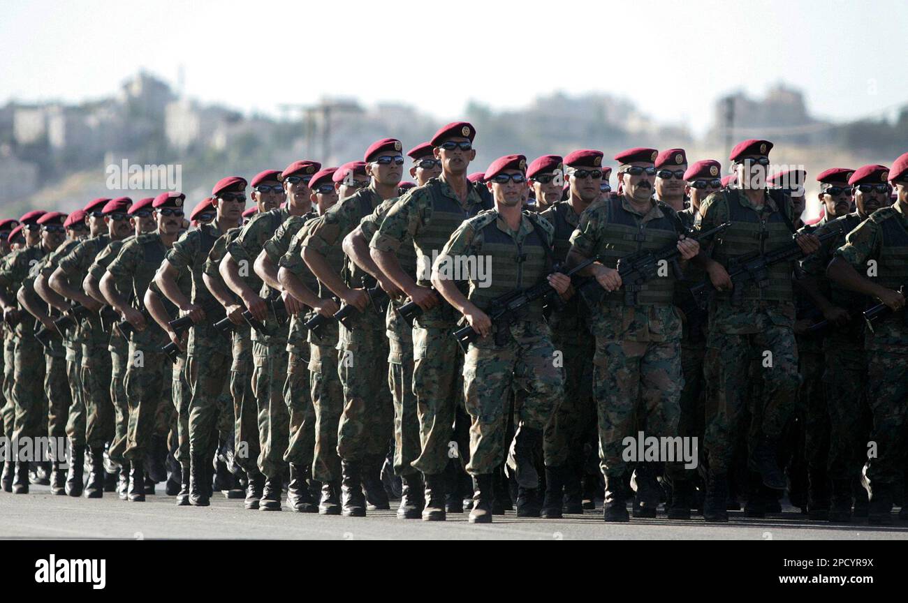 Jordanian special forces soldiers march during the military parade in ...