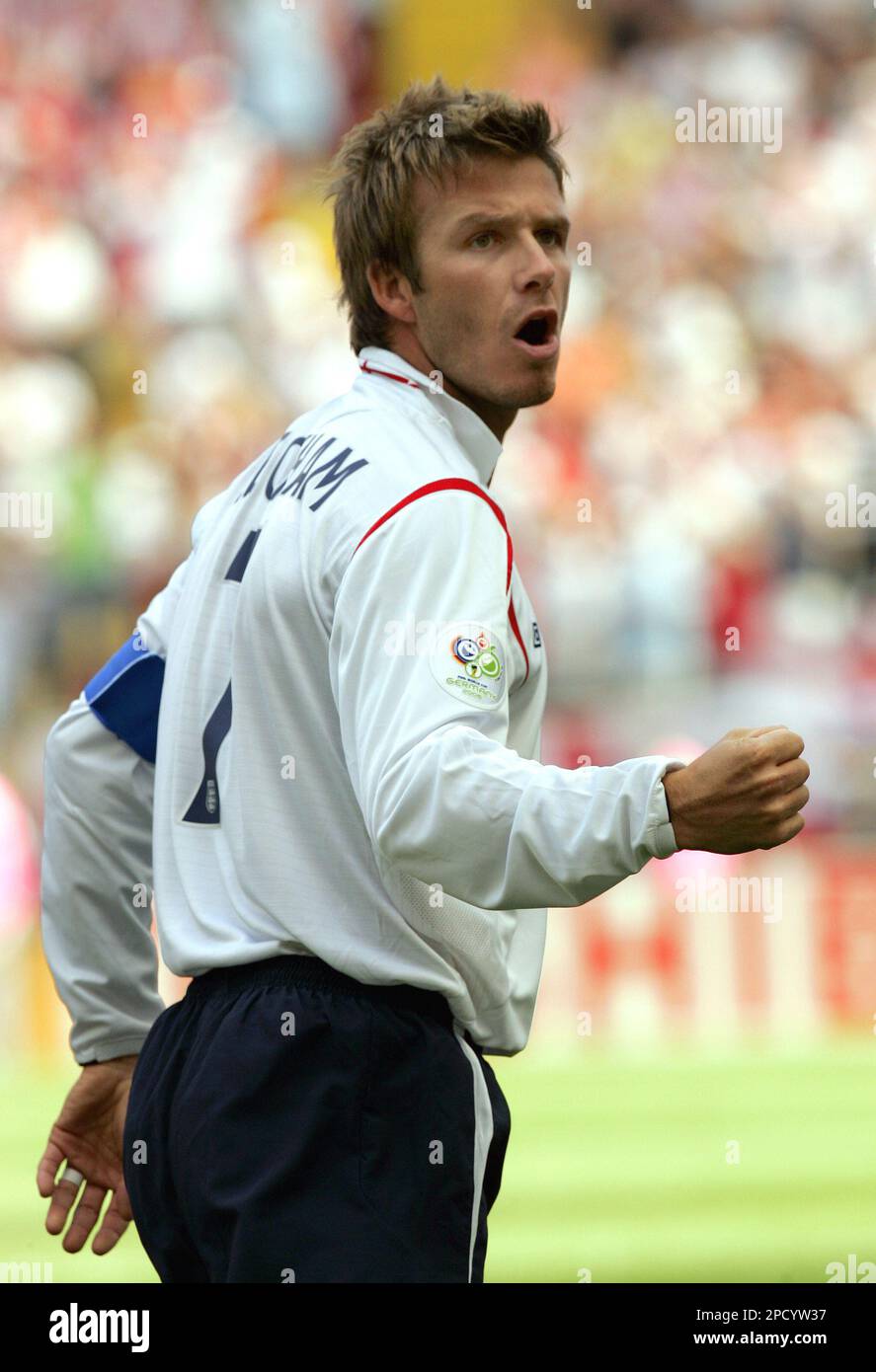 England captain David Beckham celebrates after England scored the ...