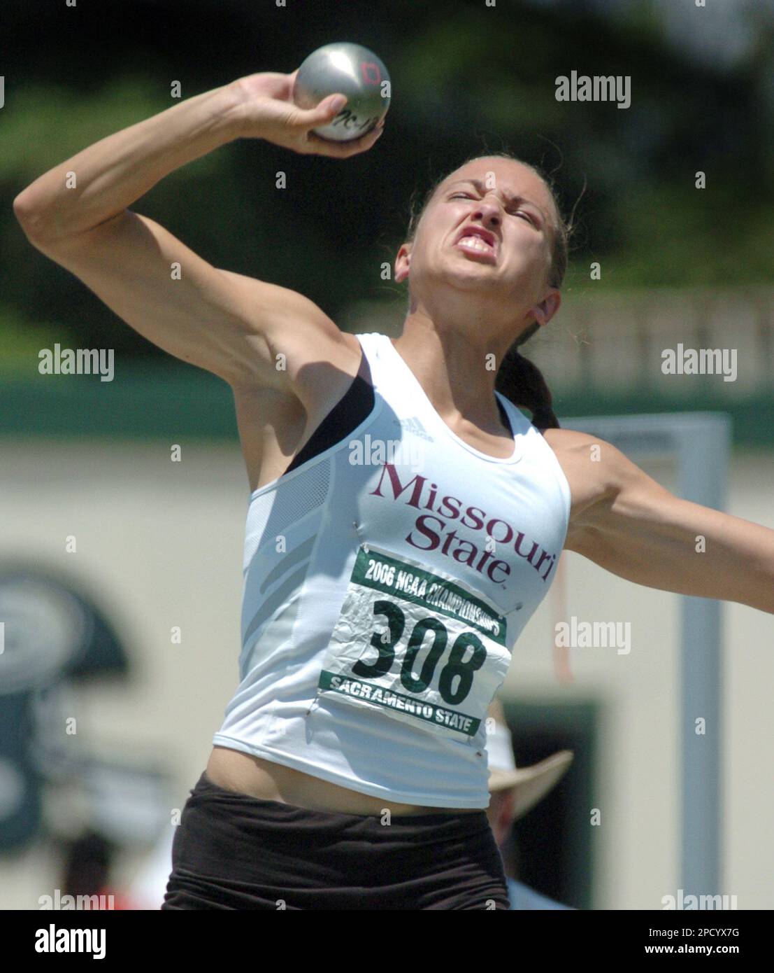 Missouri State's Tracy Partain throws in the women's heptathlon shot ...