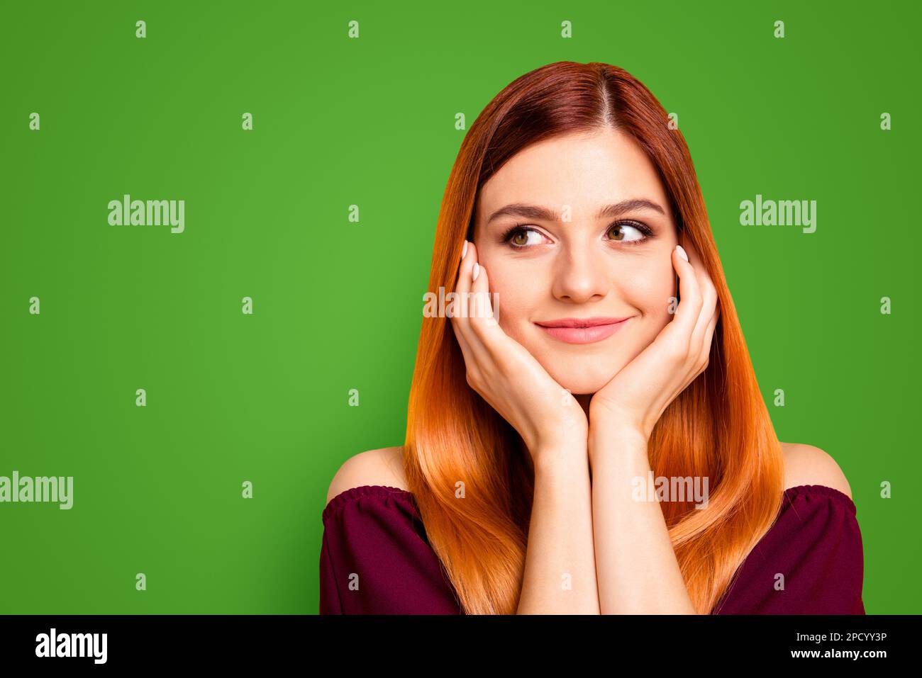 Thoughtful people person concept. Close up photo portrait of nice ...