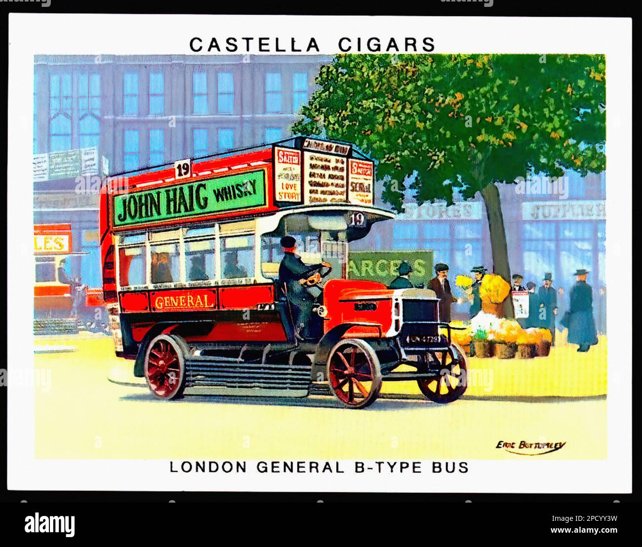 London General B-Type Bus - Car Vintage Cigar Card Stock Photo - Alamy