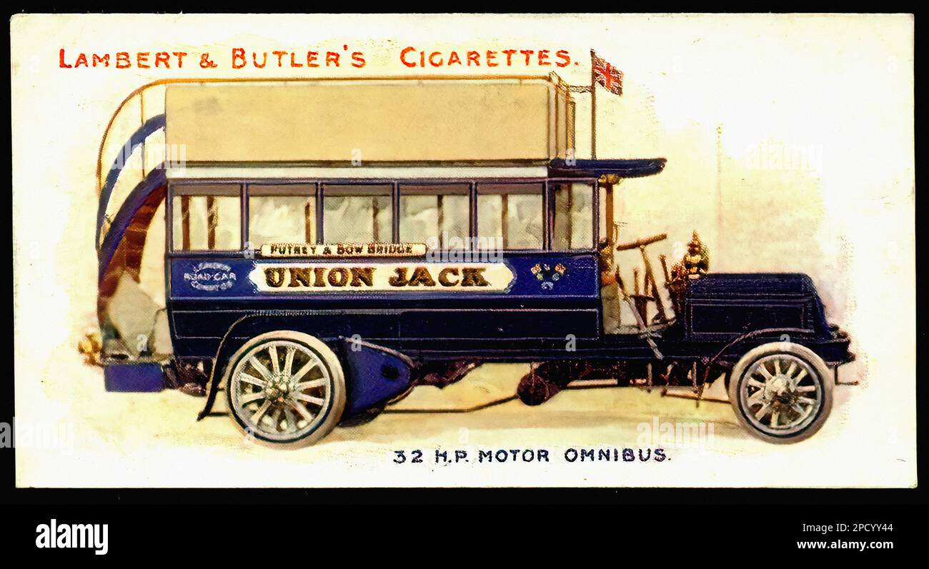 London Motor Omnibus, 1908 - Car Vintage Cigarette Card Stock Photo - Alamy