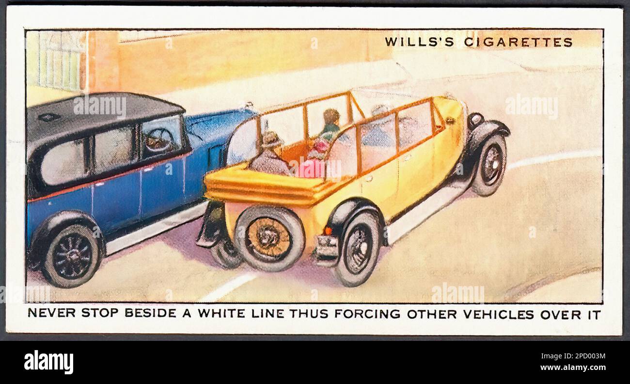 Never Stop Beside a White Line - Car Vintage Cigarette Card Stock Photo ...