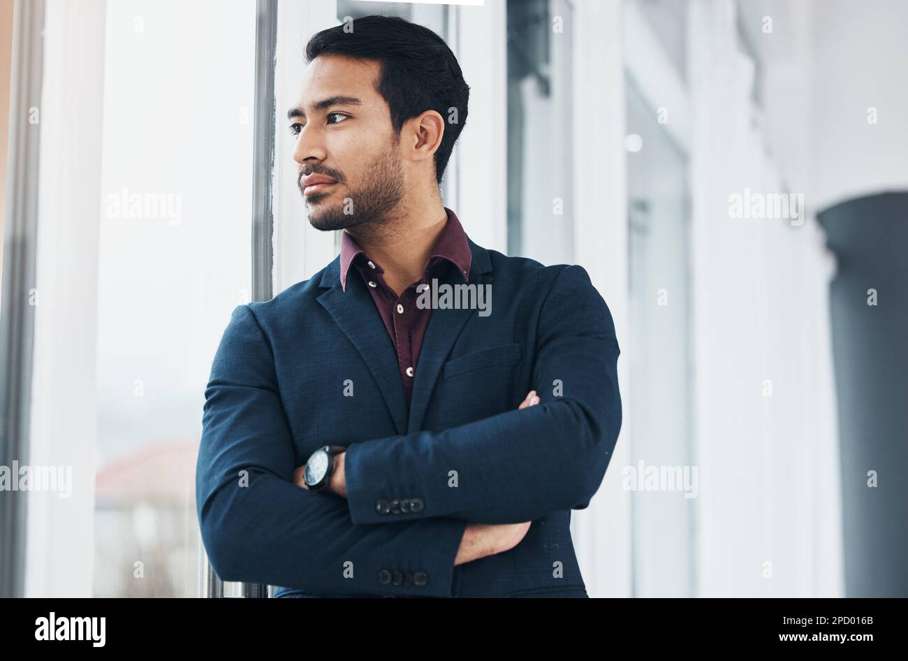 Office window, vision and man thinking of startup entrepreneurship ...