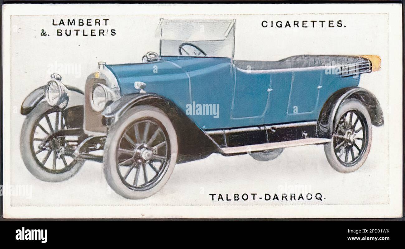 Talbot-Darracq Motor Car, 1923 - Car Vintage Cigarette Card Stock Photo ...