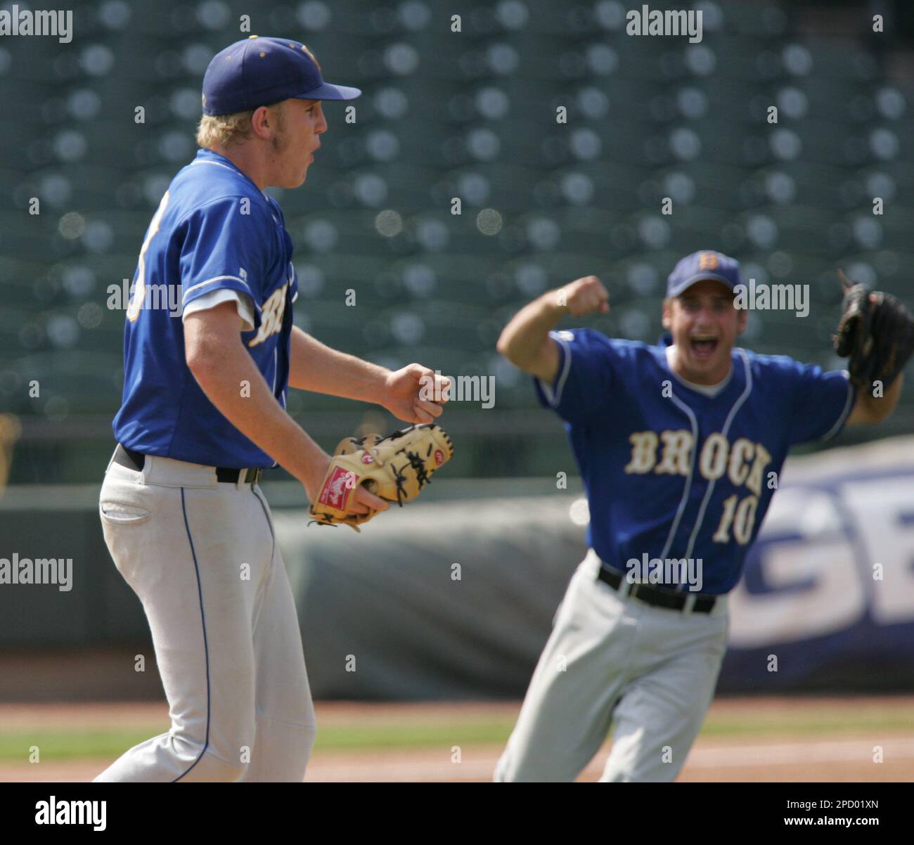Brock pitcher Riley Deaver, left, and third baseman Derek Dehlinger (10 ...