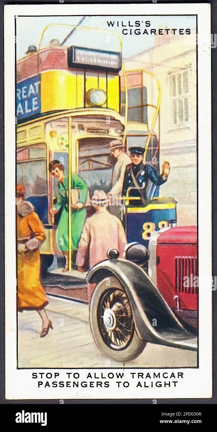 Allow Tramcar Passengers Alight - Car Vintage Cigarette Card Stock ...