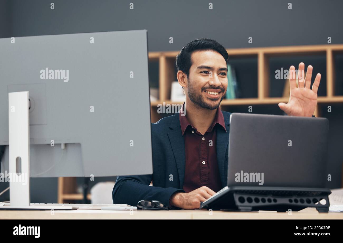 Virtual screen, laptop gesture and person work on UX web design, app ...