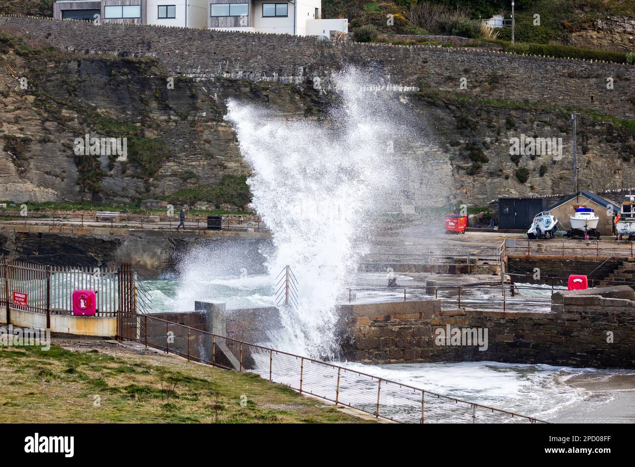 Portreath,Cornwall,14th March 2023,Large waves and stormy seas in ...