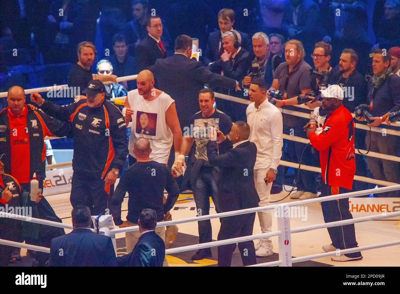 11-28-2015 Dusseldorf, Germany. Emotional Tyson Fury before the fight ...