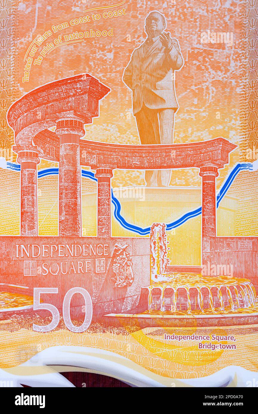 Independence square in Bridgetown from Barbadian money Stock Photo - Alamy