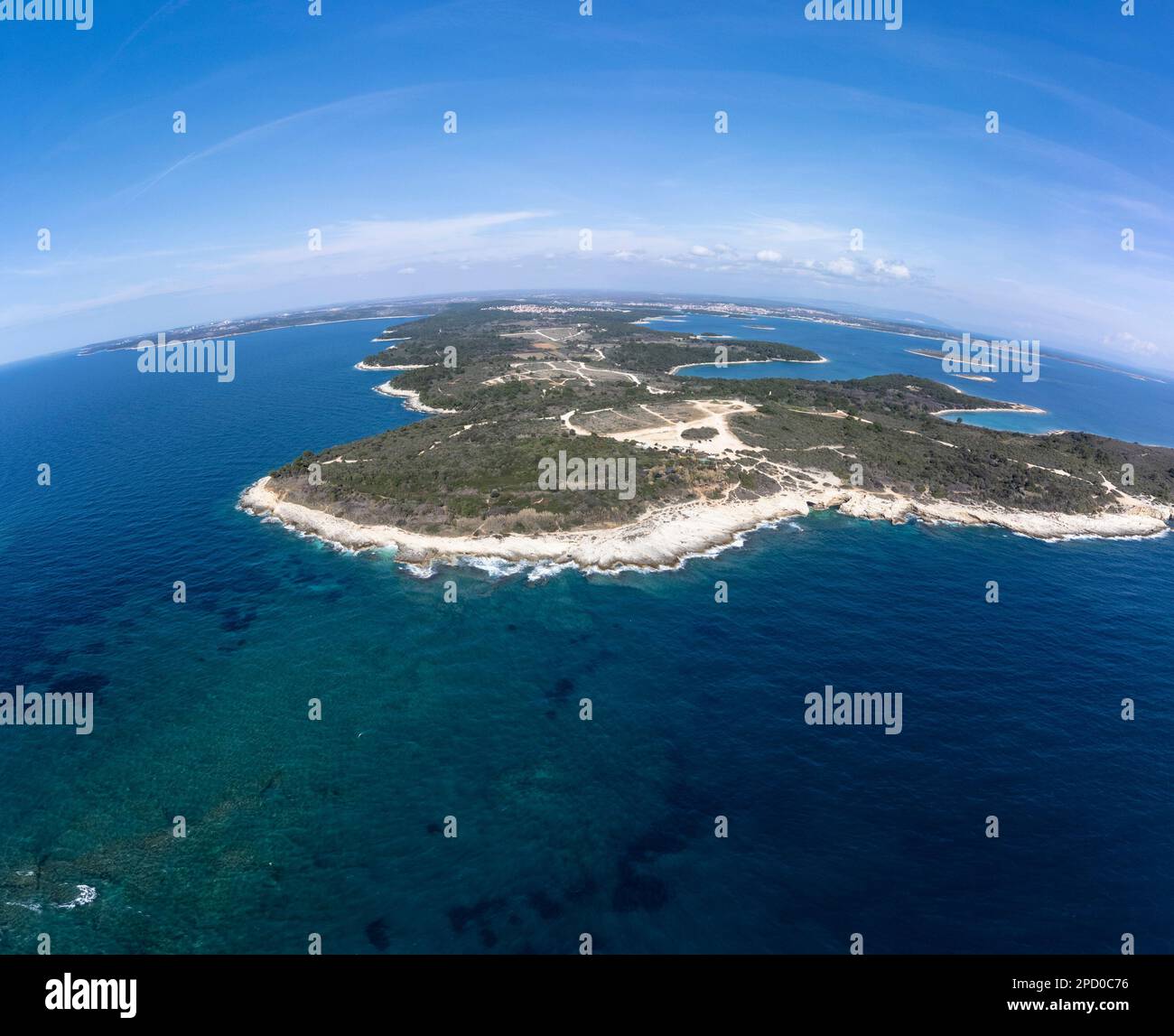 drone shot of Cape Kamenjak, a protected natural area on the southern ...