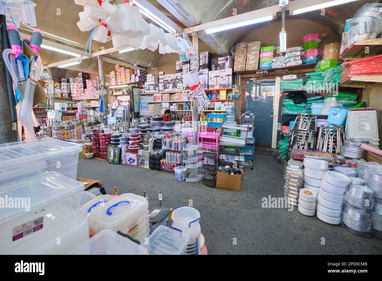 Interior view of one of the typical stores, selling kitchen, home goods ...