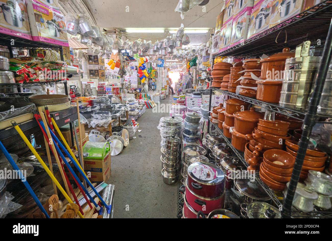 Interior view of one of the typical stores, selling kitchen, home goods ...