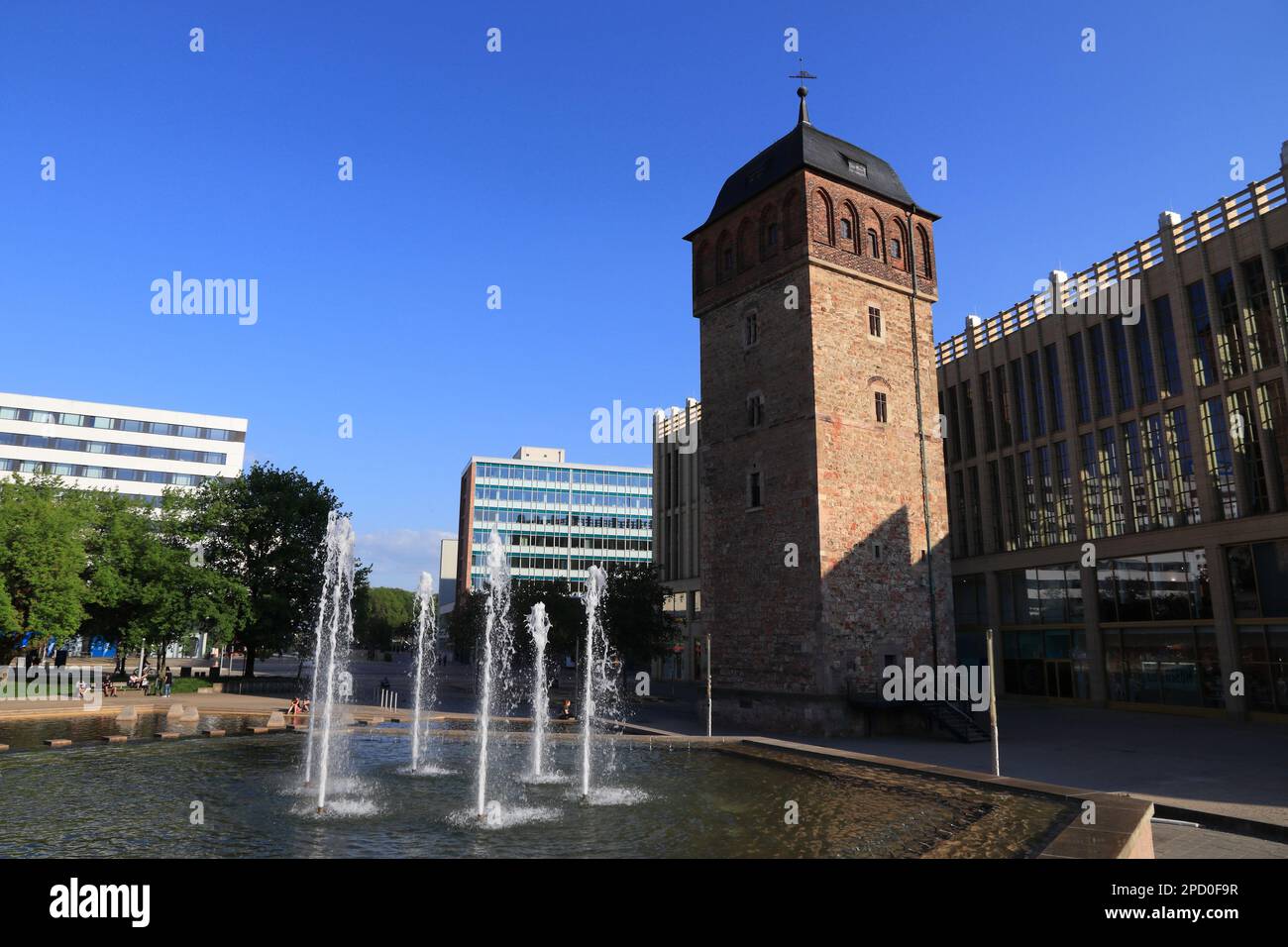 CHEMNITZ, GERMANY - MAY 8, 2018: Historic Red Tower and Red Tower Mall ...