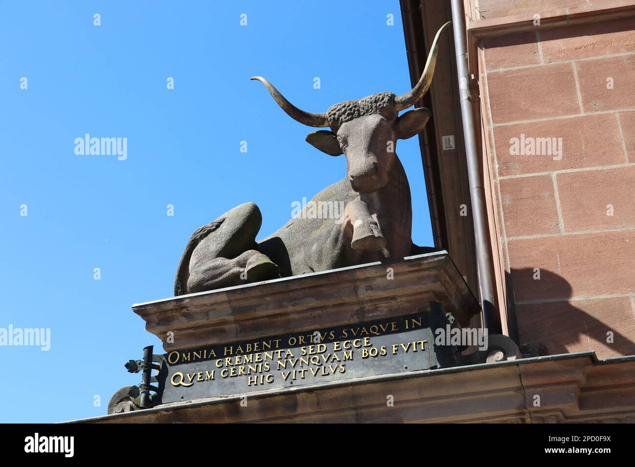 Ochsenportal medieval ox statue in Nuremberg, Germany. The ox was above ...