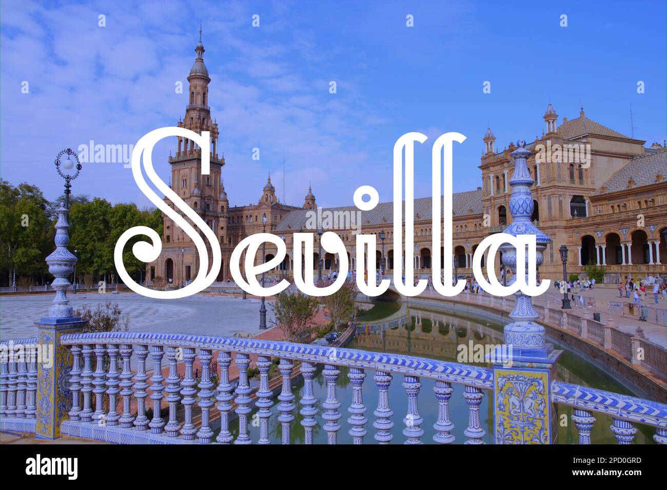 Sevilla, Spain. City name photo postcard. Travel destination text word ...