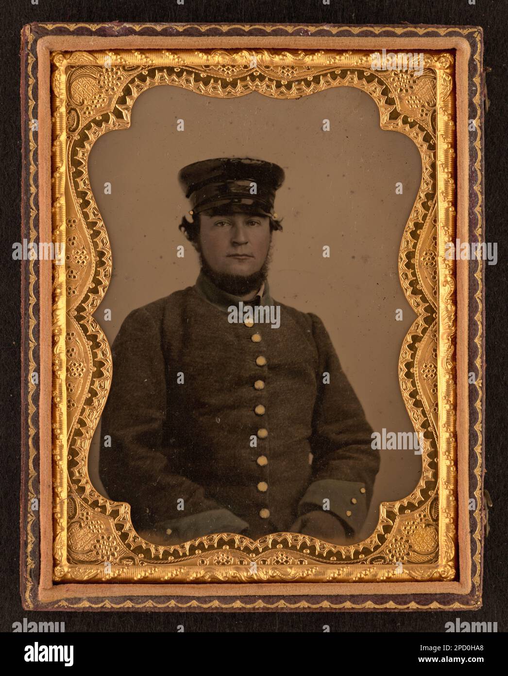 Unidentified soldier in Confederate uniform and Model 1839 forage cap ...