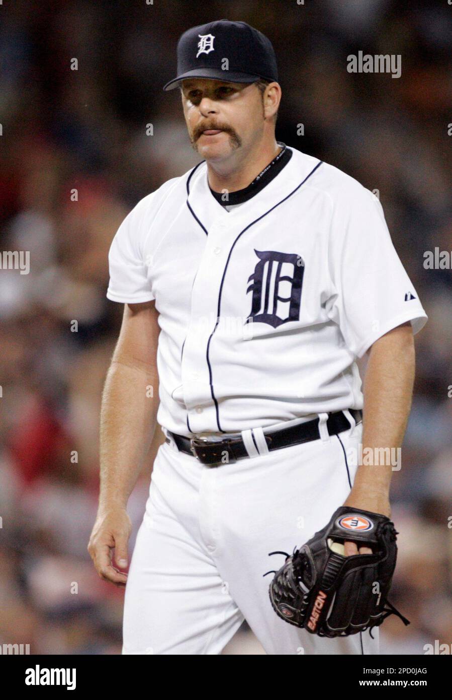 Detroit Tigers closer Todd Jones stands on the mound after giving up a ...