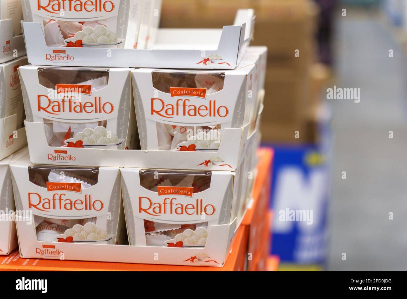 Tyumen, Russia-January 26, 2023: Big box with Raffaello chocolates ...