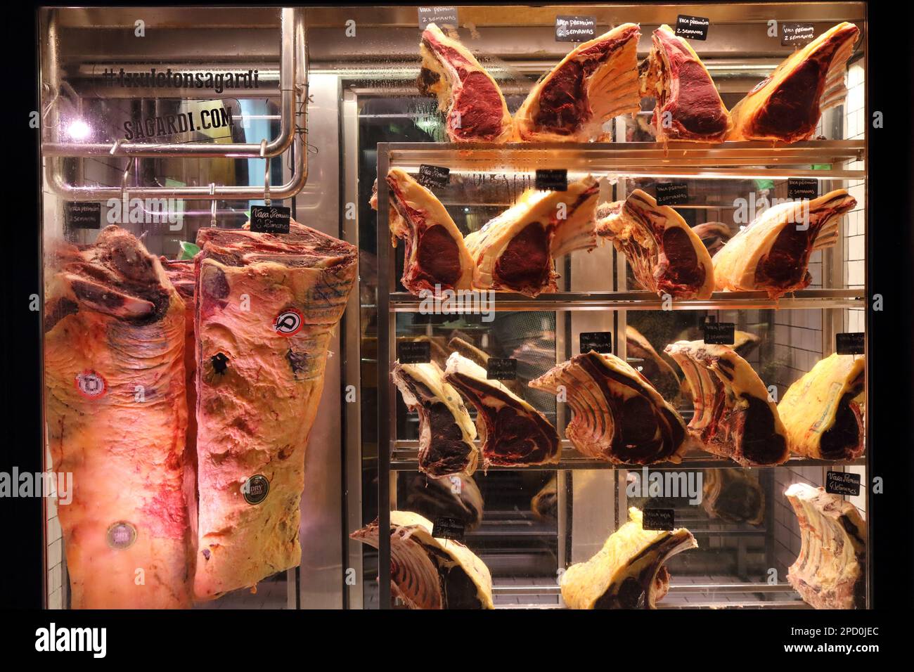 BARCELONA, SPAIN - OCTOBER 6, 2021: Meat store specializing in beef ...