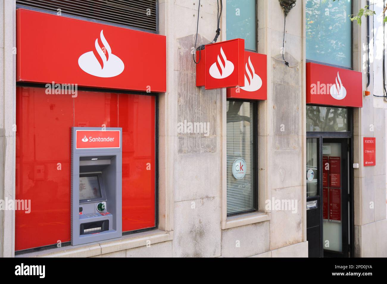 PORTBOU, SPAIN - OCTOBER 5, 2021: Santander Bank ATM cash machine in ...