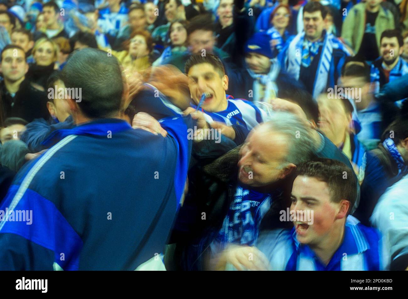 Fans of R.C Deportivo de la Coruña .A player greets the fans. Real ...