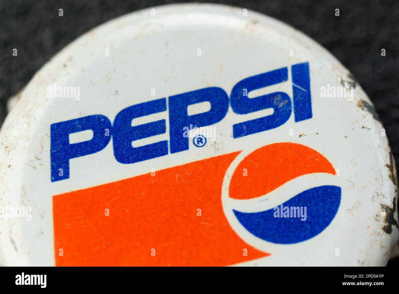Tyumen, Russia-February 15, 2023: Vintage Pepsi Cola metal cap, close ...