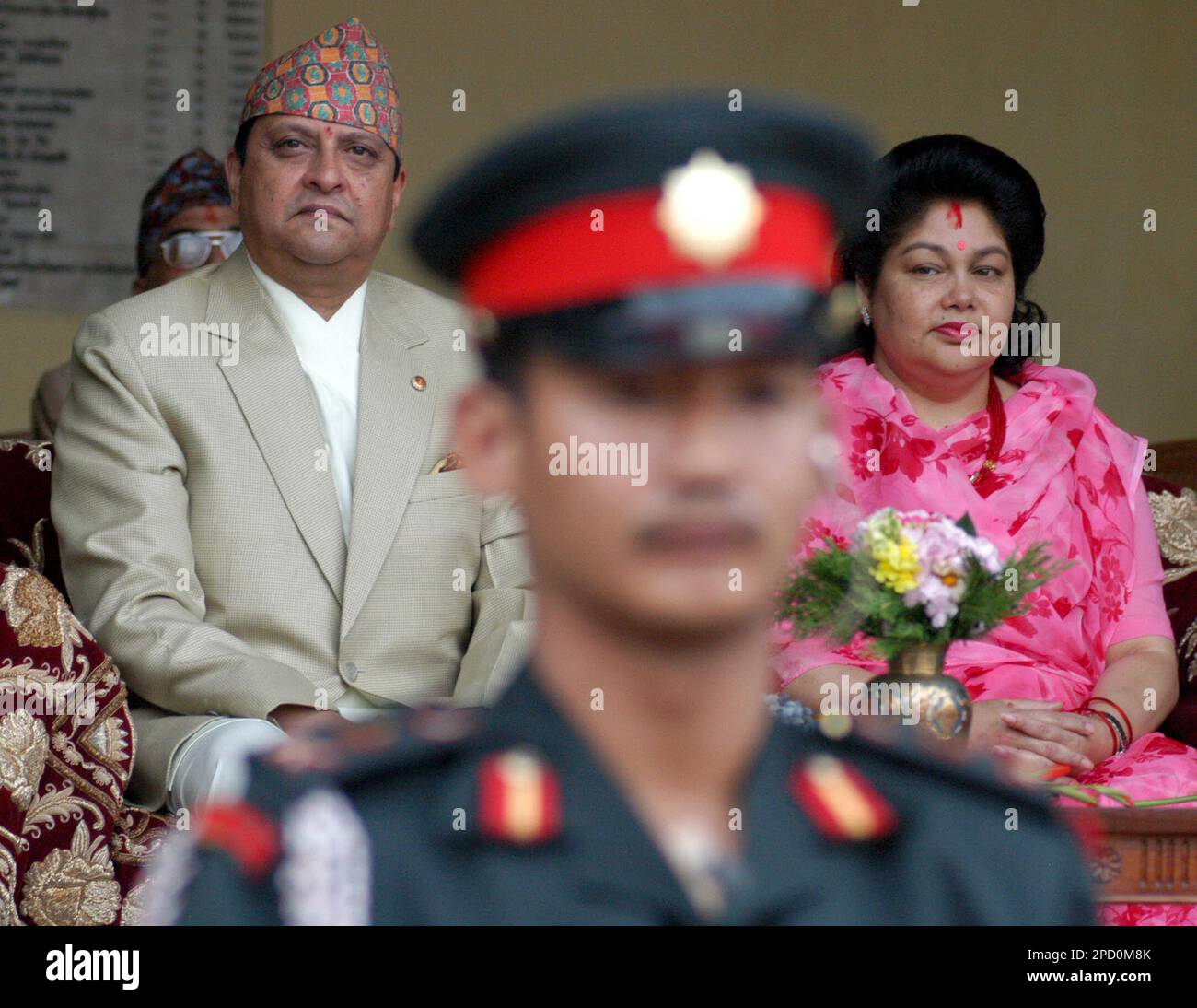 Nepal's King Gyanendra, left, and Queen Komal, right, attends the Rato ...