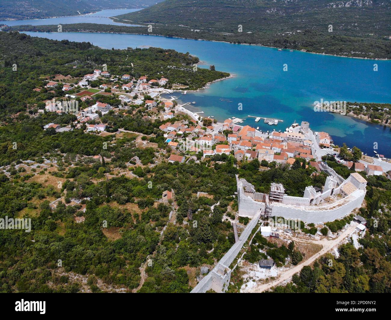 Croatia drone view. Mali Ston Bay (Malostonski Zaljev) of Adriatic Sea ...