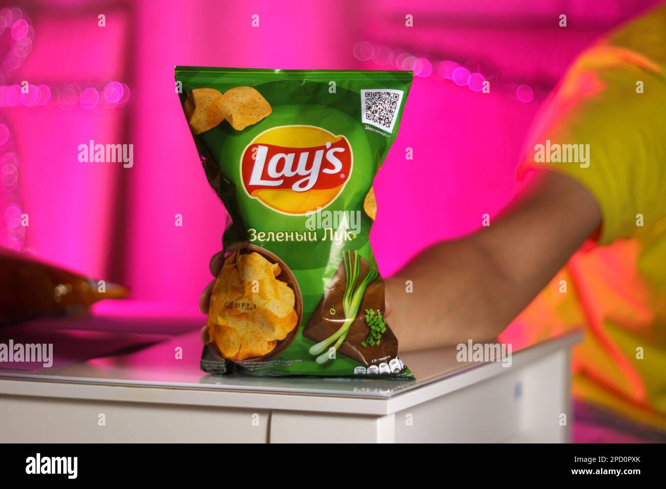 Tyumen, Russia-January 06, 2023: Lays a popular brand of potato chips ...